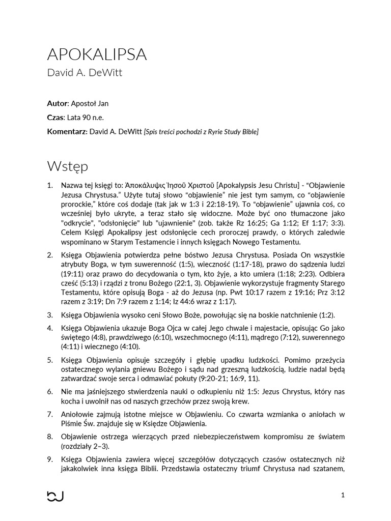 Apokalipsa Komentarz David Dewitt | PDF
