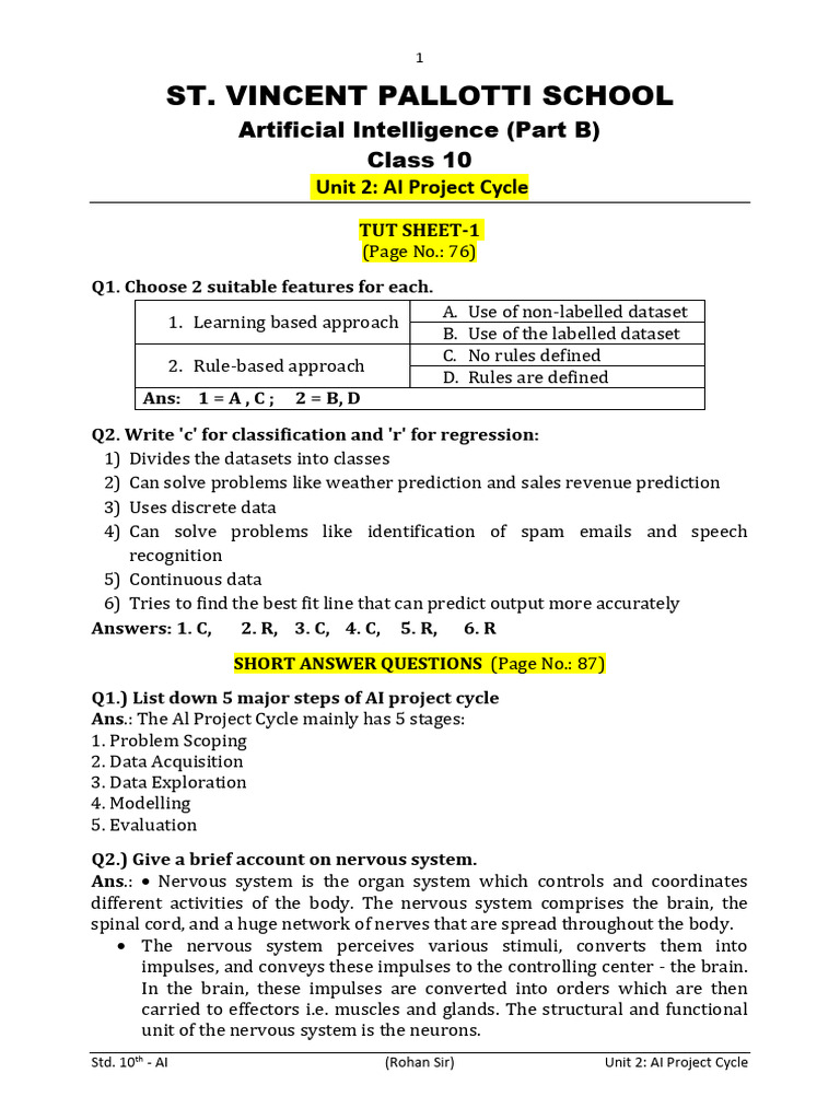 AI - Book 10 - Part B - UNIT 2 Answer Key (New Version) | PDF