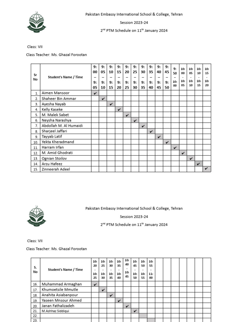2nd PTM Schedule | PDF
