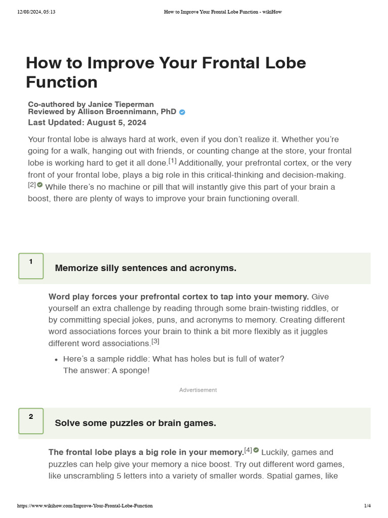 How To Improve Your Frontal Lobe Function - Wikihow | PDF