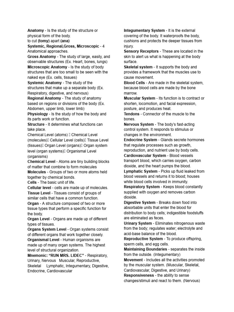 ANAPHY CHEAT SHEET | PDF