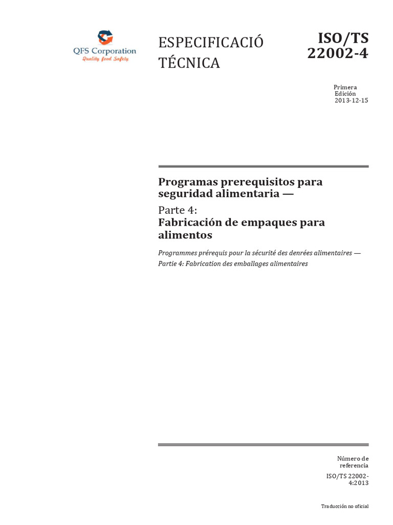ISO-TS 22002-4-2013 Envases | PDF
