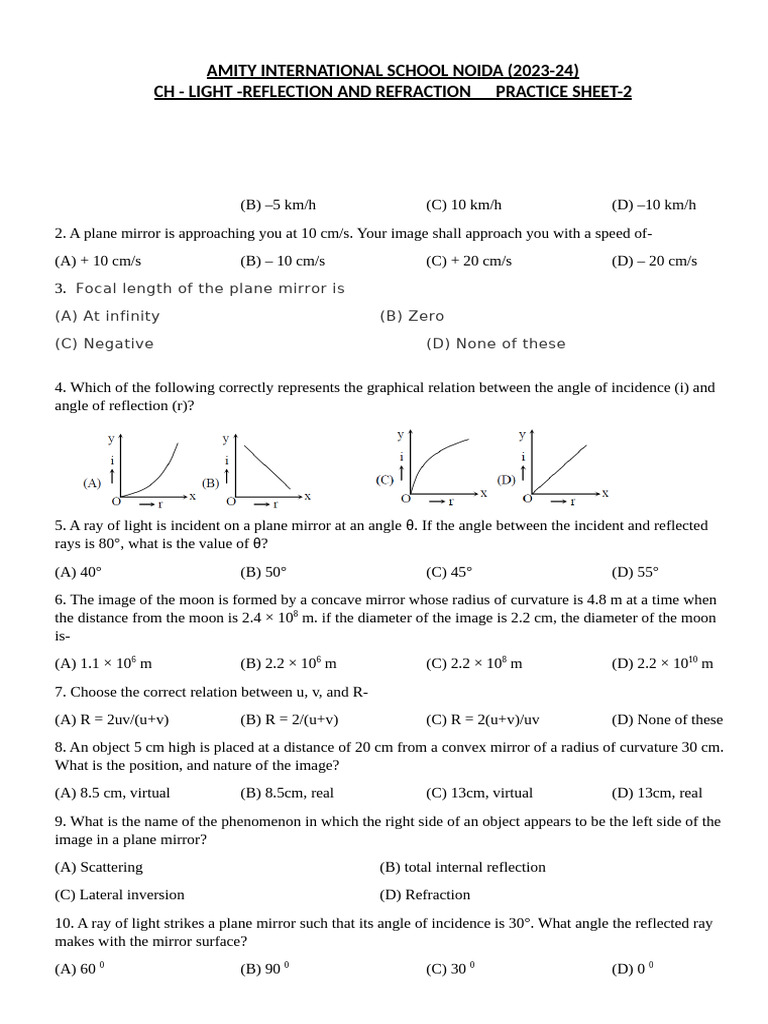 Amity International School Noida (2023-24) CH - Light - Reflection and ...