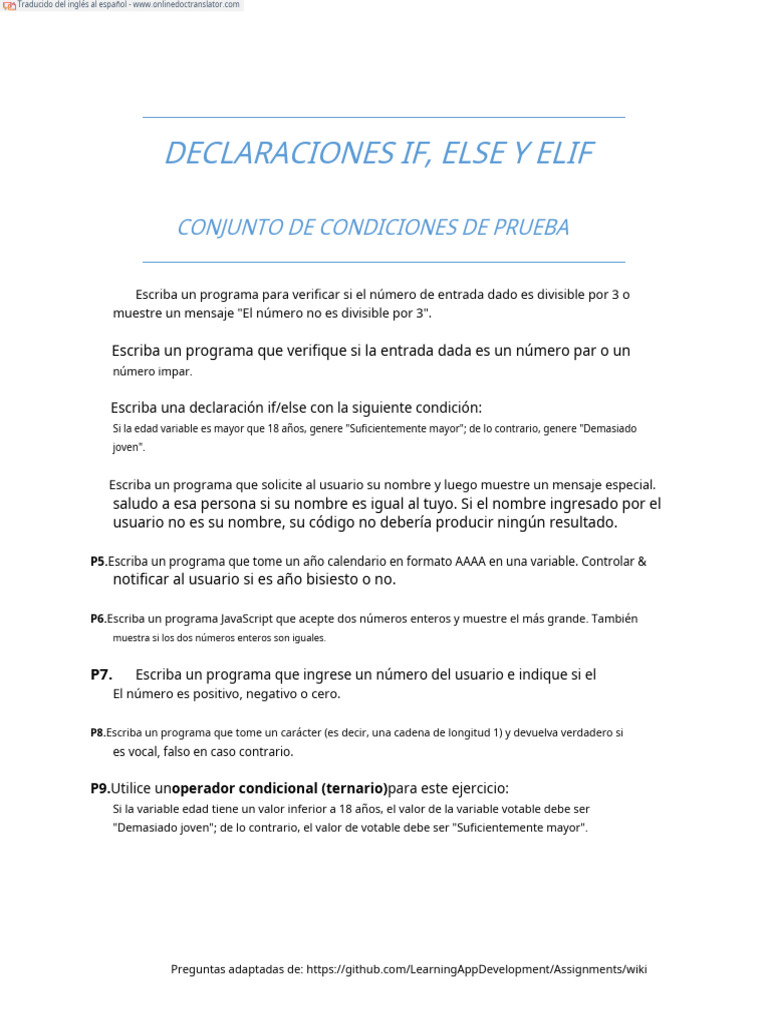 Ejercicios Condicionales | PDF