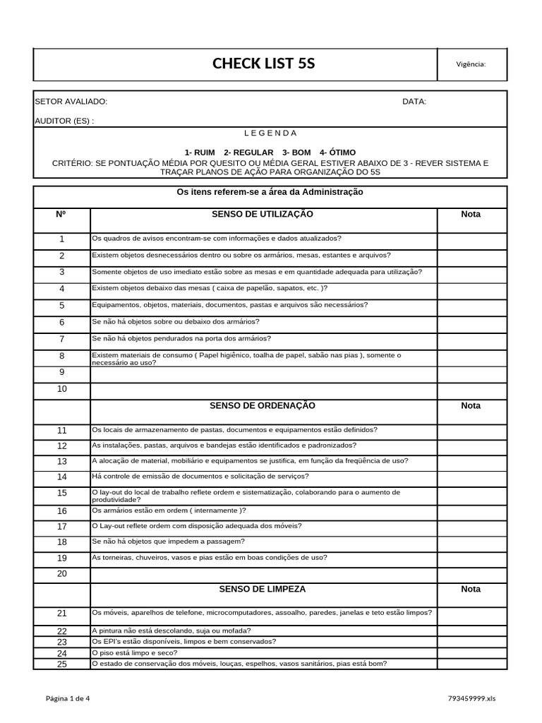 CHECK LIST 5S 002 | PDF