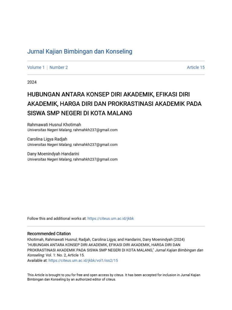 Hubungan Antara Konsep Diri Akademik Efikasi Diri Akademik Harg | PDF