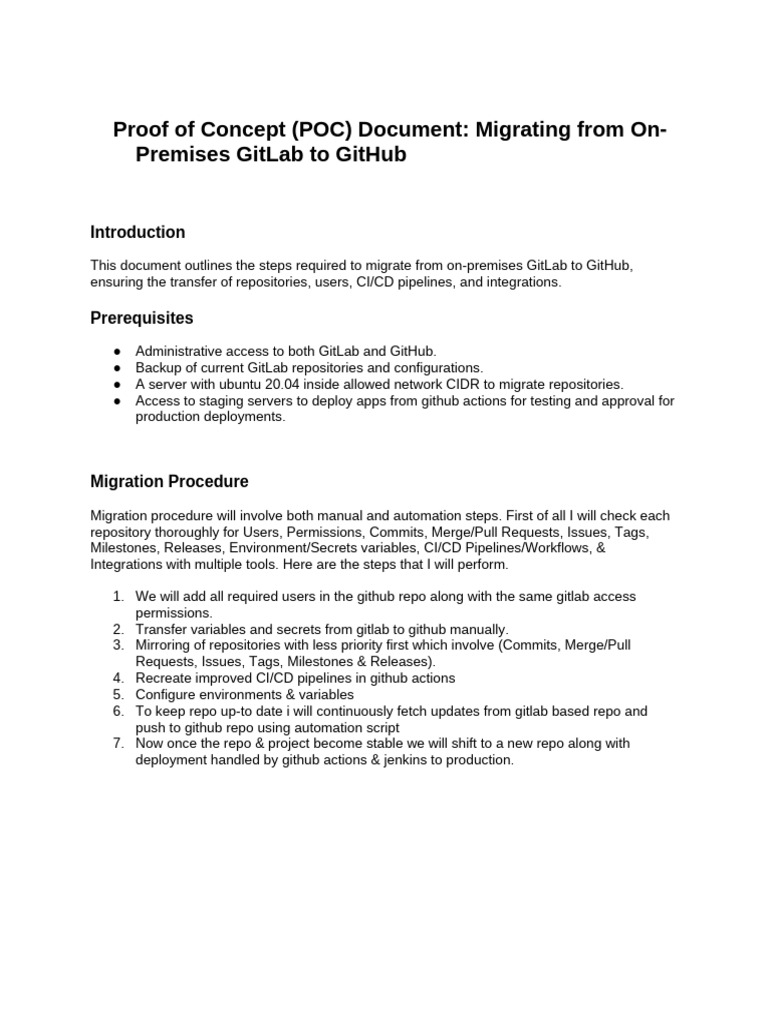 Proof of Concept (POC) Document - Migrating From On-Premises GitLab To ...