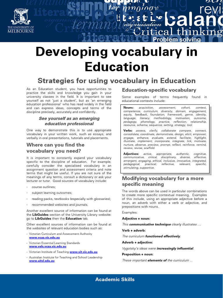 Developing Vocabulary in Education Update 051112 | PDF | Vocabulary ...