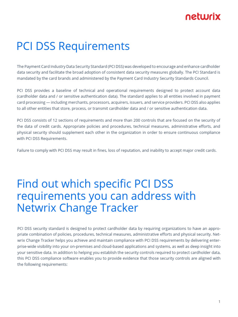 Change Tracker PCI DSS Requirements | PDF