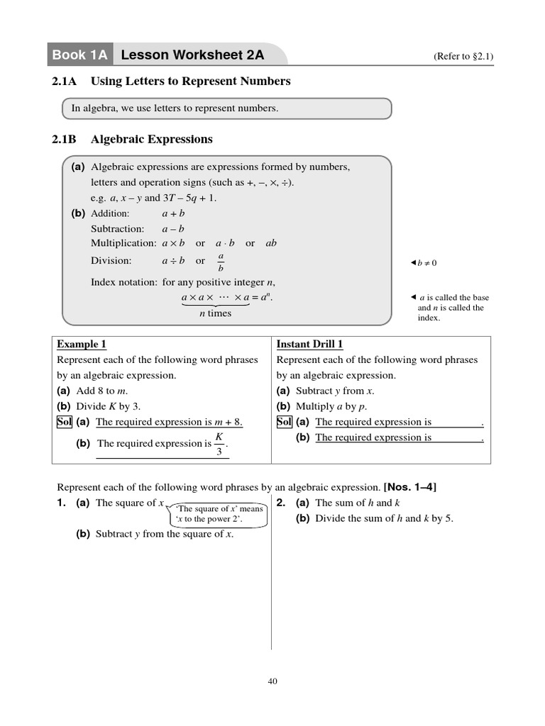 F1 - Introduction To Algebra | PDF