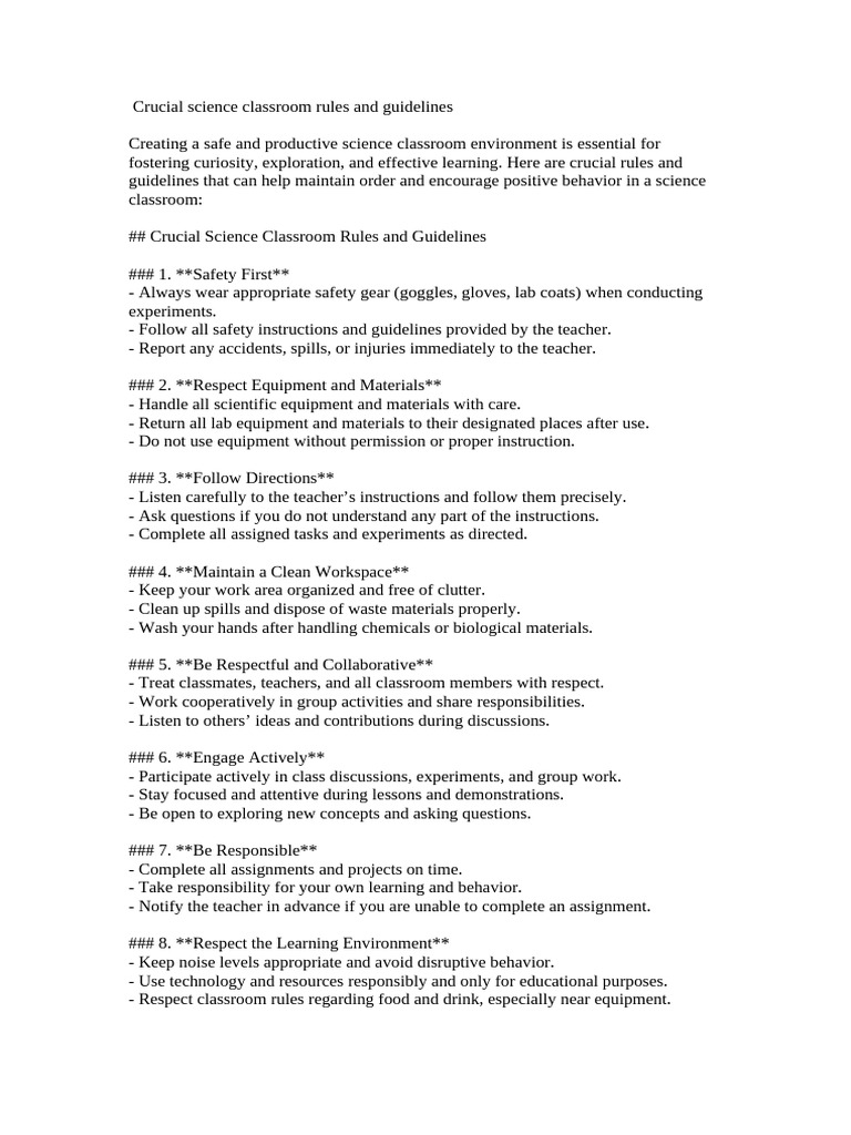 Sciene Classroom Rules | PDF