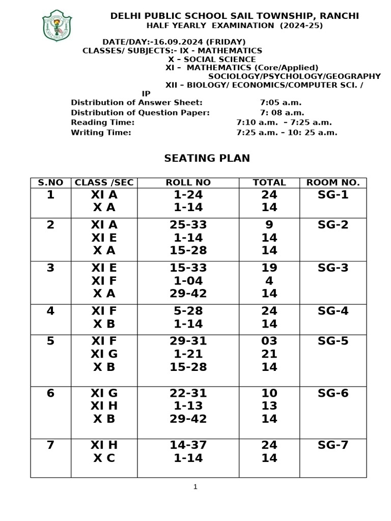 16.09.2024 Seating Plan | PDF