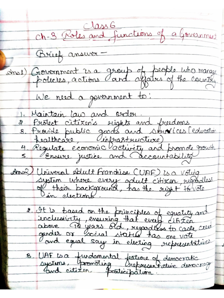 Class 6 CH 3 Roles and Functions of The Government | PDF