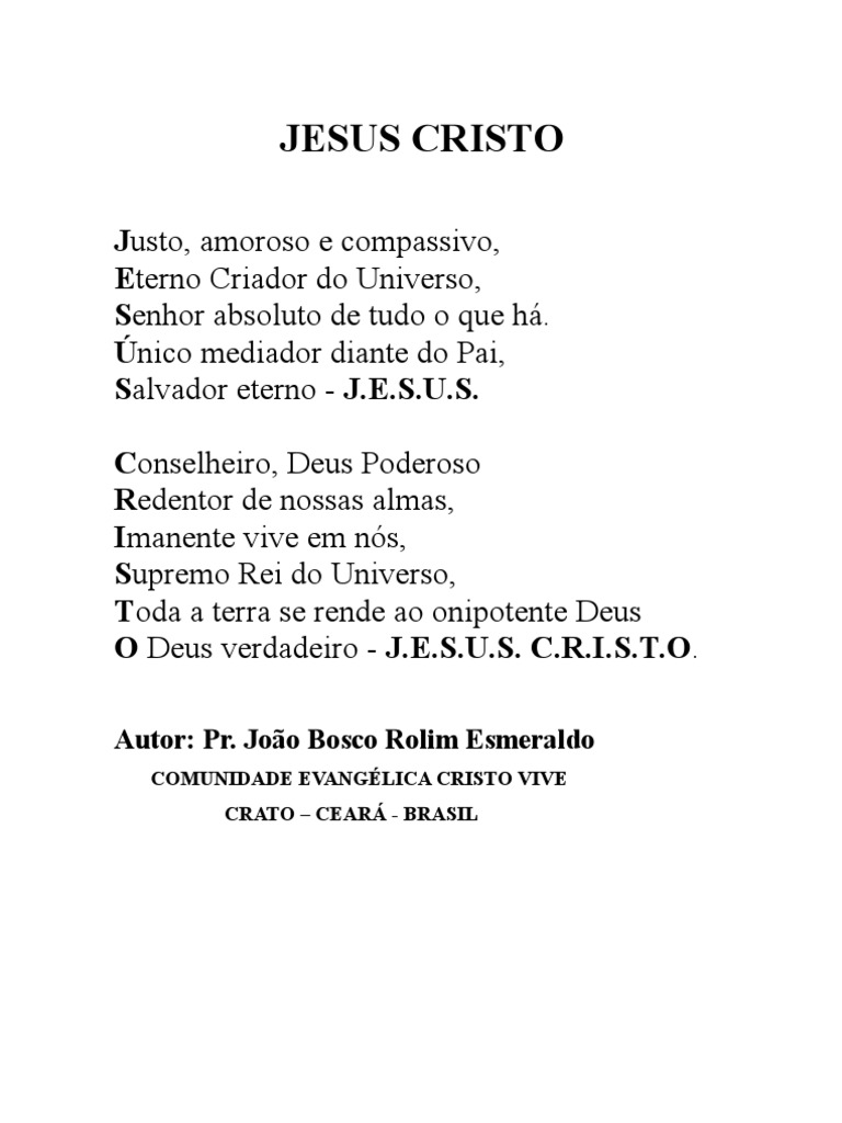 Acróstico Jesus Cristo | PDF | Deus | Comportamento e experiência religiosa