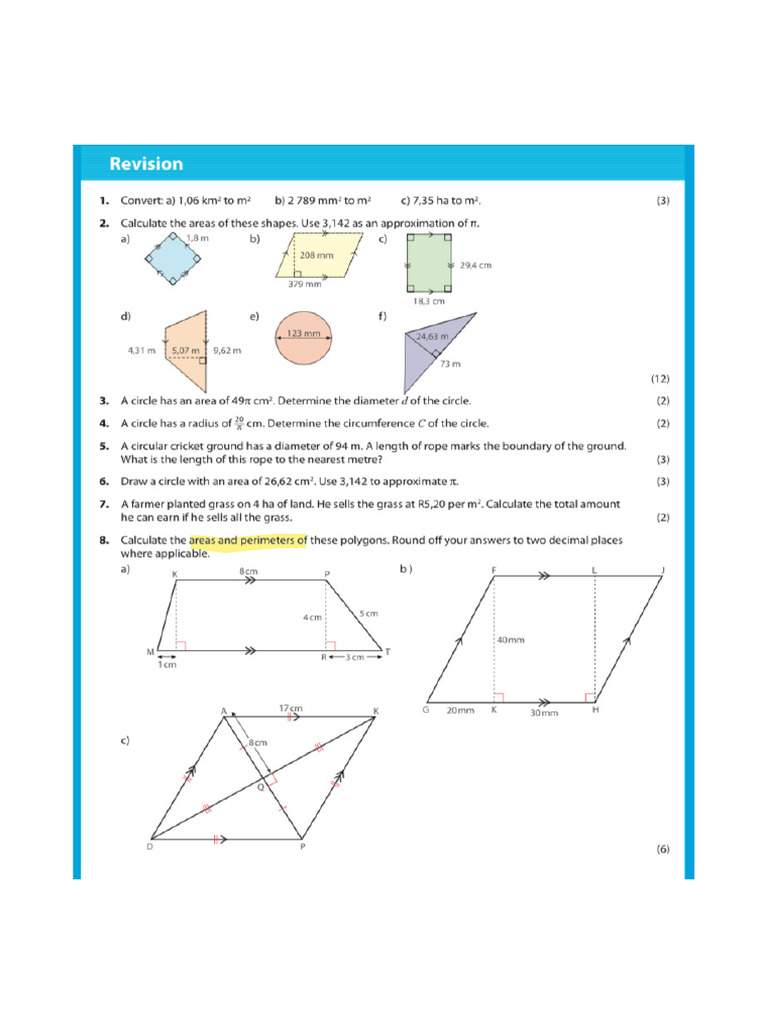 Revision - Area and Perimeter of 2D Shapes | PDF