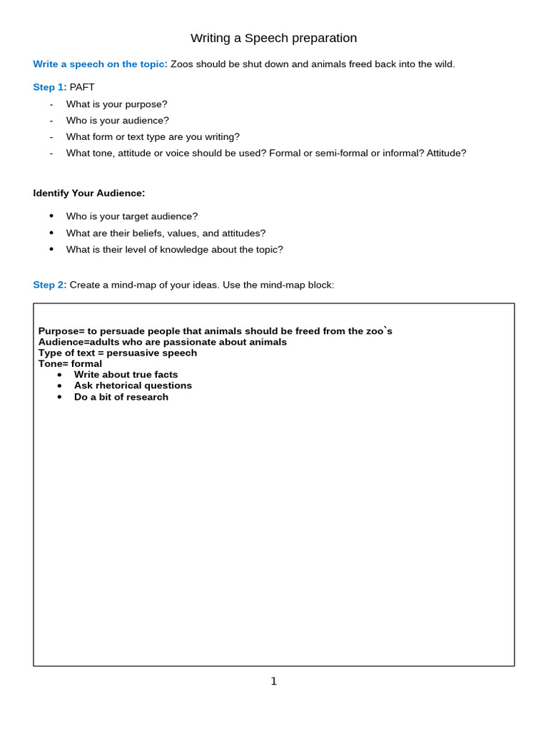 Write A Speech Activity | PDF
