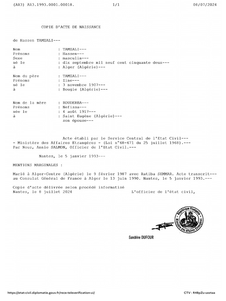 Copie Integrale Naissance 4426729 | PDF