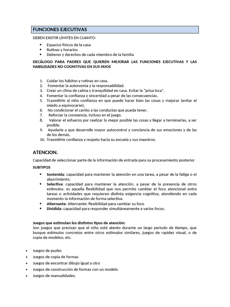 JUEGOS PARA DESARROLLAR LAS FUNCIONES EJECUTIVAS | PDF