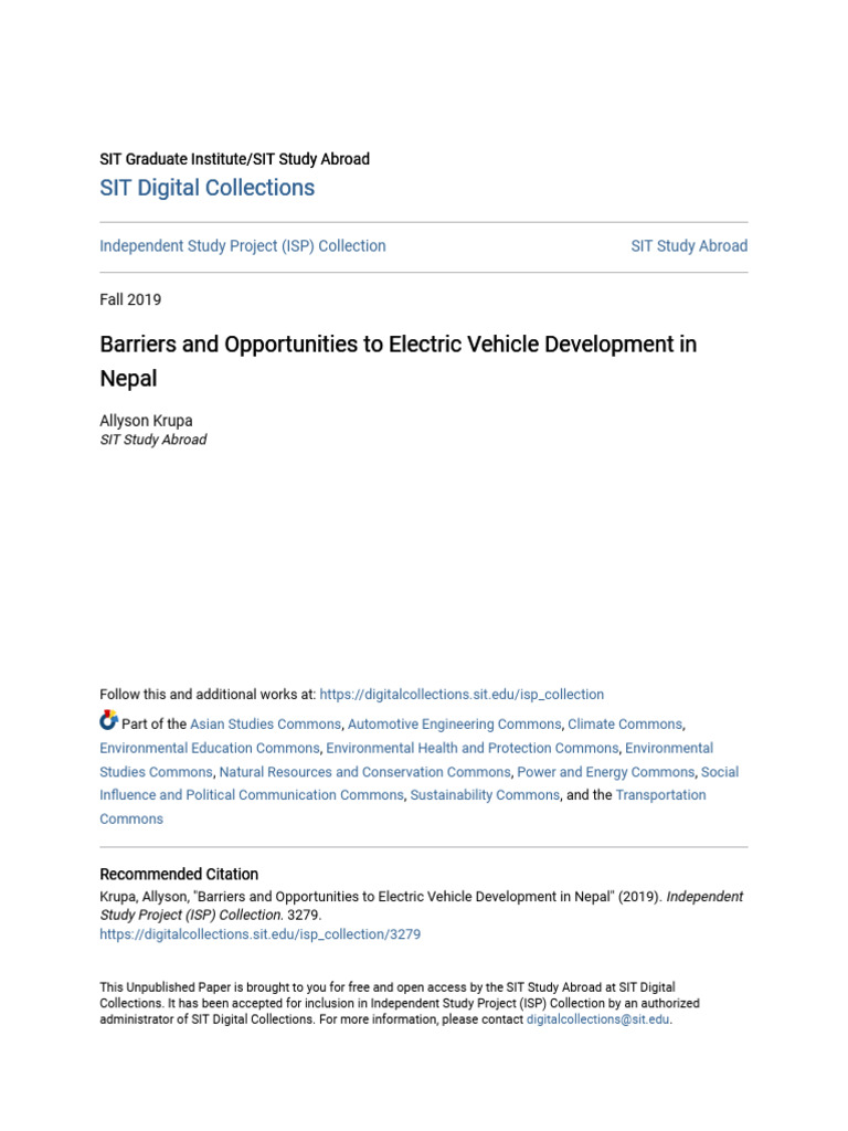 Barriers and Opportunities to Electric Vehicle Development in Nep | PDF