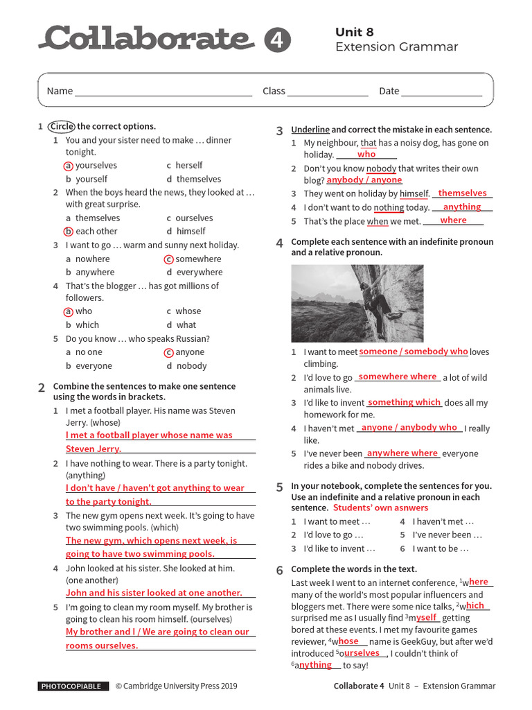 COL - TRB 4 - Extension - Grammar - WS Unit 8 - With Answers | PDF