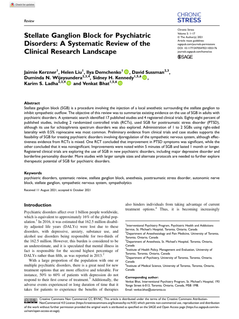 stellate ganglion block for psychiatric disorders | PDF