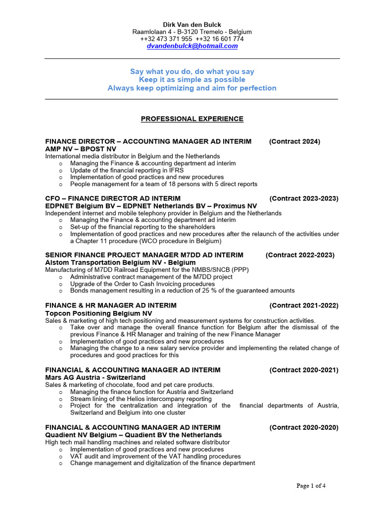 CV - Dirk Van Den Bulck - LDR | PDF