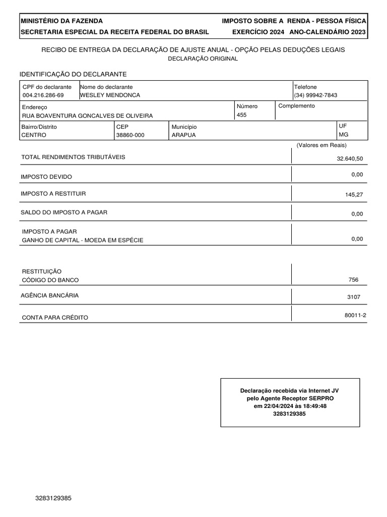 Irpf A 2024 2023 Rec | PDF