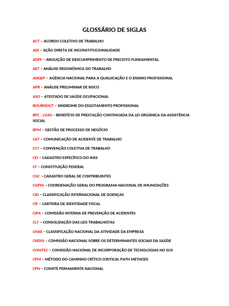 Glossário de Siglas | PDF