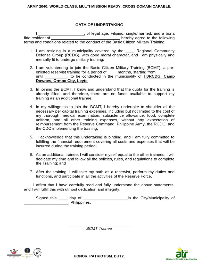 Oath of Undertaking NEW | PDF