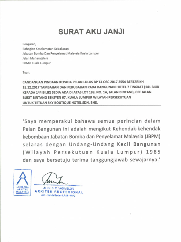 Surat Akujanji-Bomba - Sky Hotel | PDF
