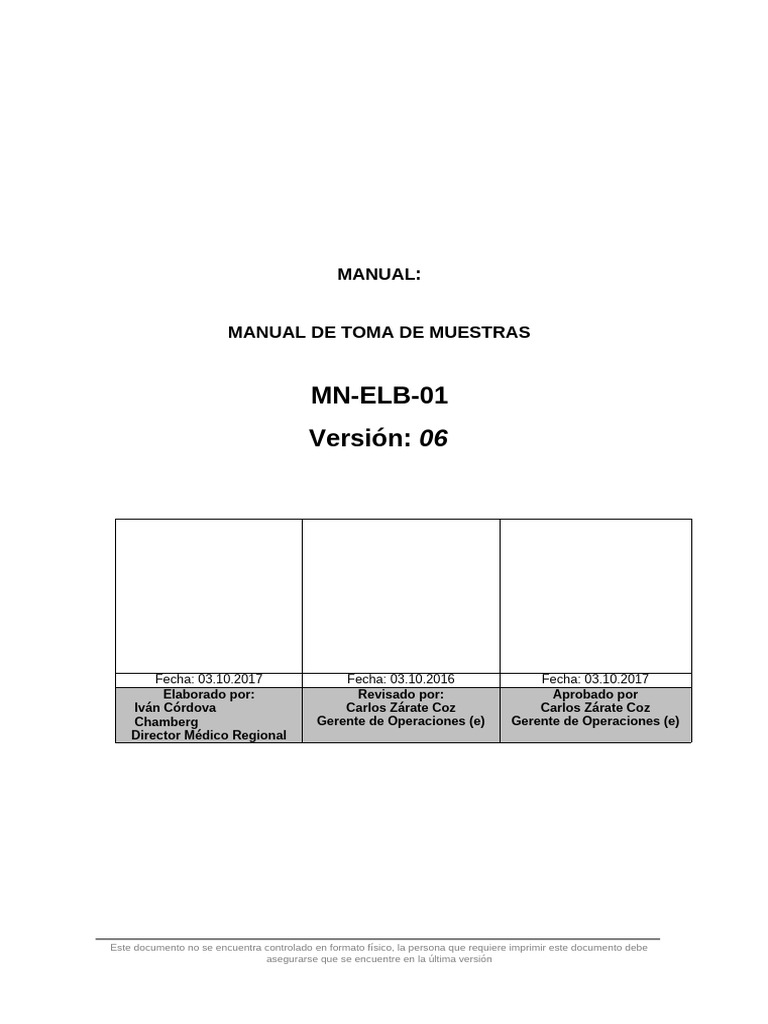MN-ELB-01 Manual de Toma de Muestras Ver.06 | PDF