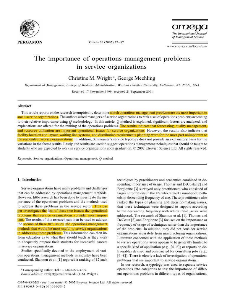 The Importance of Operations Management Problems | PDF | Factor ...