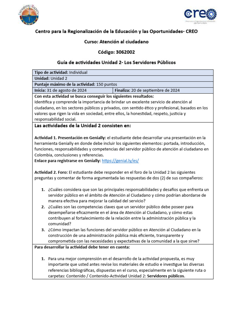 Guía de Actividades Unidad 2 | PDF