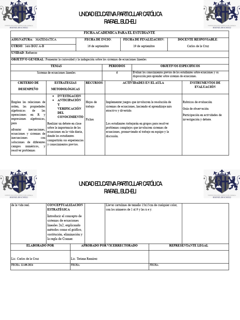 Planificacion Mate 1ero BGU | PDF