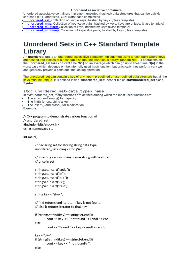 OOP UNIT 6 - Unordered Associative Containers | PDF