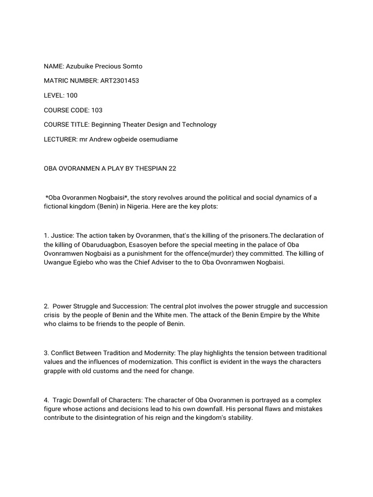 "Oba Ovoranmen: Power and Tradition in Theater" | PDF | Social Science ...