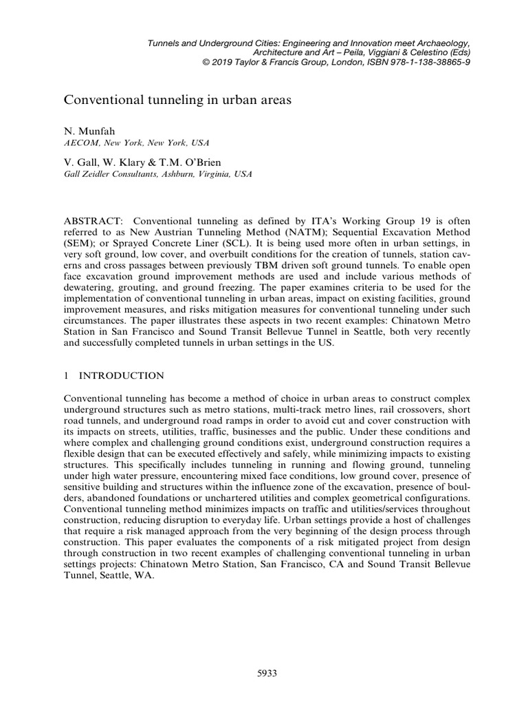 WTC 2019 - Conventional Tunneling in Urban Areas | PDF