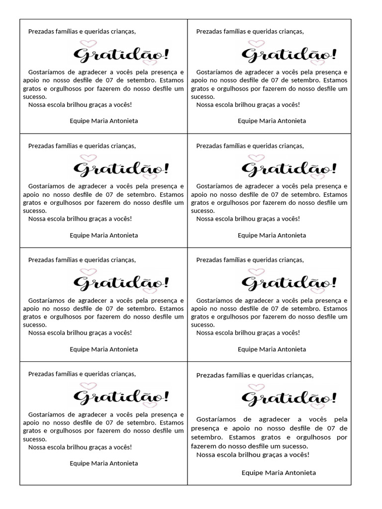 bilhete agradecimento aso pais | PDF