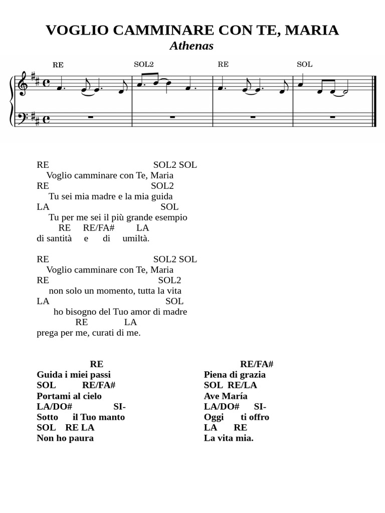 (Accordi) Athenas - Con Te Maria | PDF