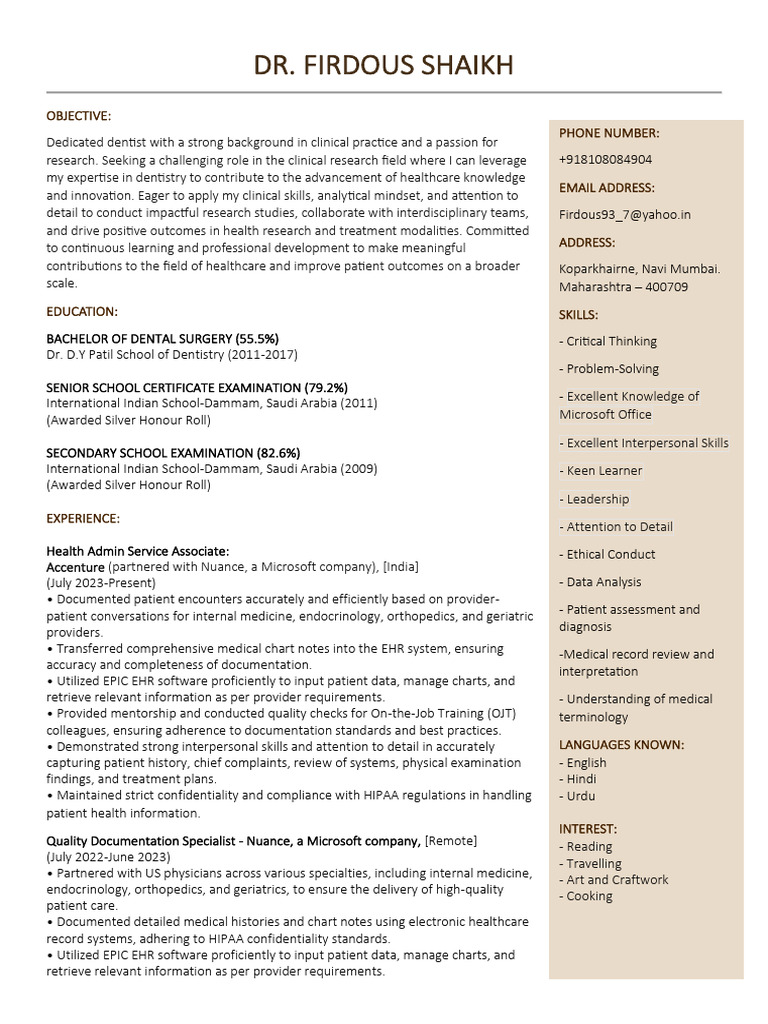 Dr. Firdous CV | PDF