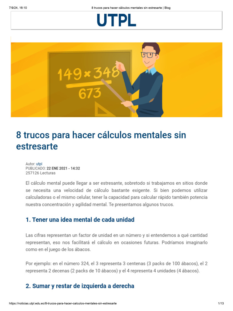 8 Trucos para Hacer Cálculos Mentales | PDF | Crecimiento personal y ...