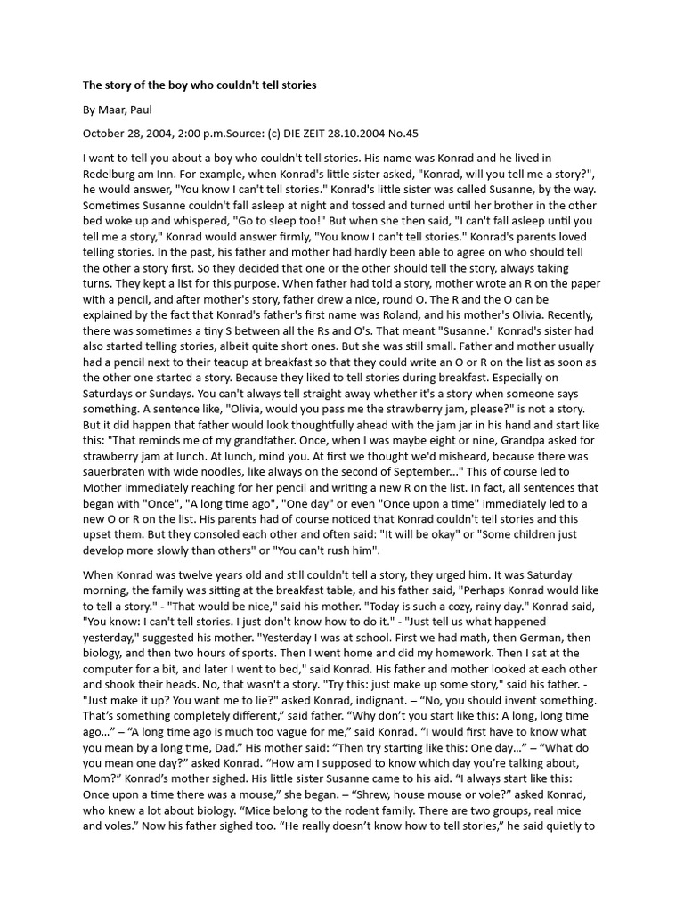 The Story of The Boy Who Couldn't Tell Stories | PDF