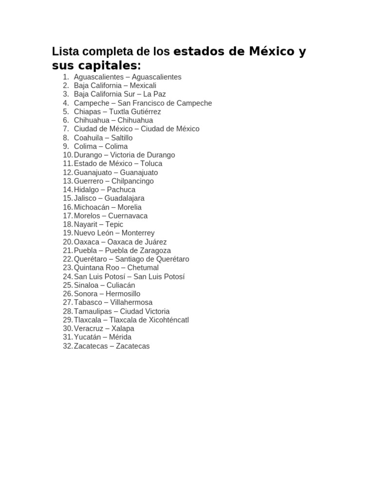 Estados y Capitales México | PDF | Historia