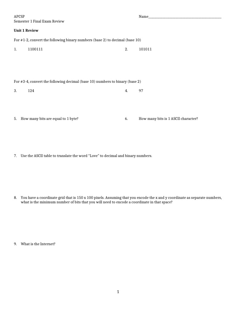 Semester 1 Review Pdf