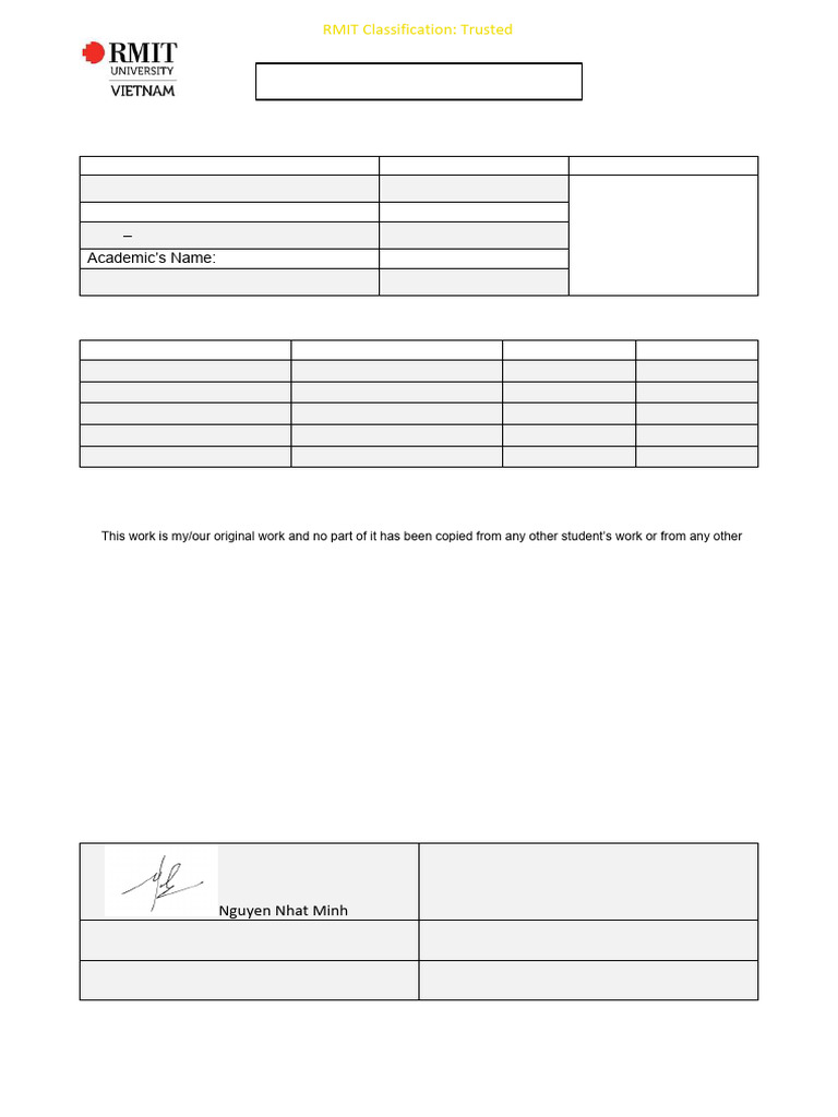 Nguyen Nhat Minh - s3979304 - RMIT Statement of Authorship | PDF