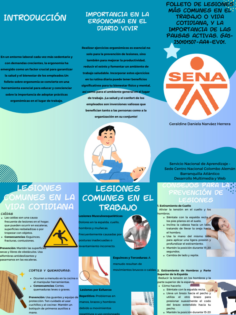Folleto de Lesiones Más Comunes en El Trabajo o Vida Cotidiana y La Importancia de Las Pausas ...