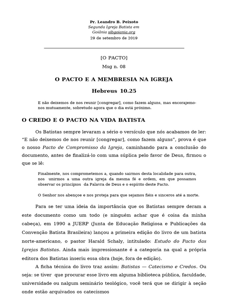 O Pacto e A Membresia Na Igreja | PDF