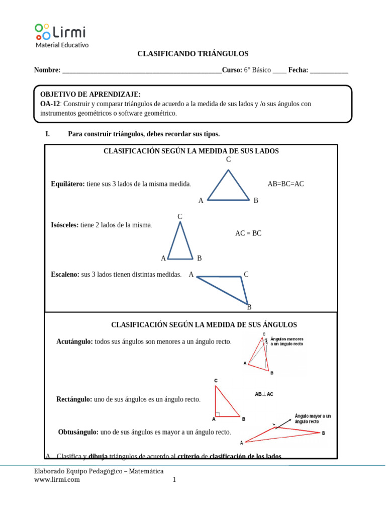OA-12 Sexto Básico - MATEMÁTICA | PDF | Triângulo | Ângulo