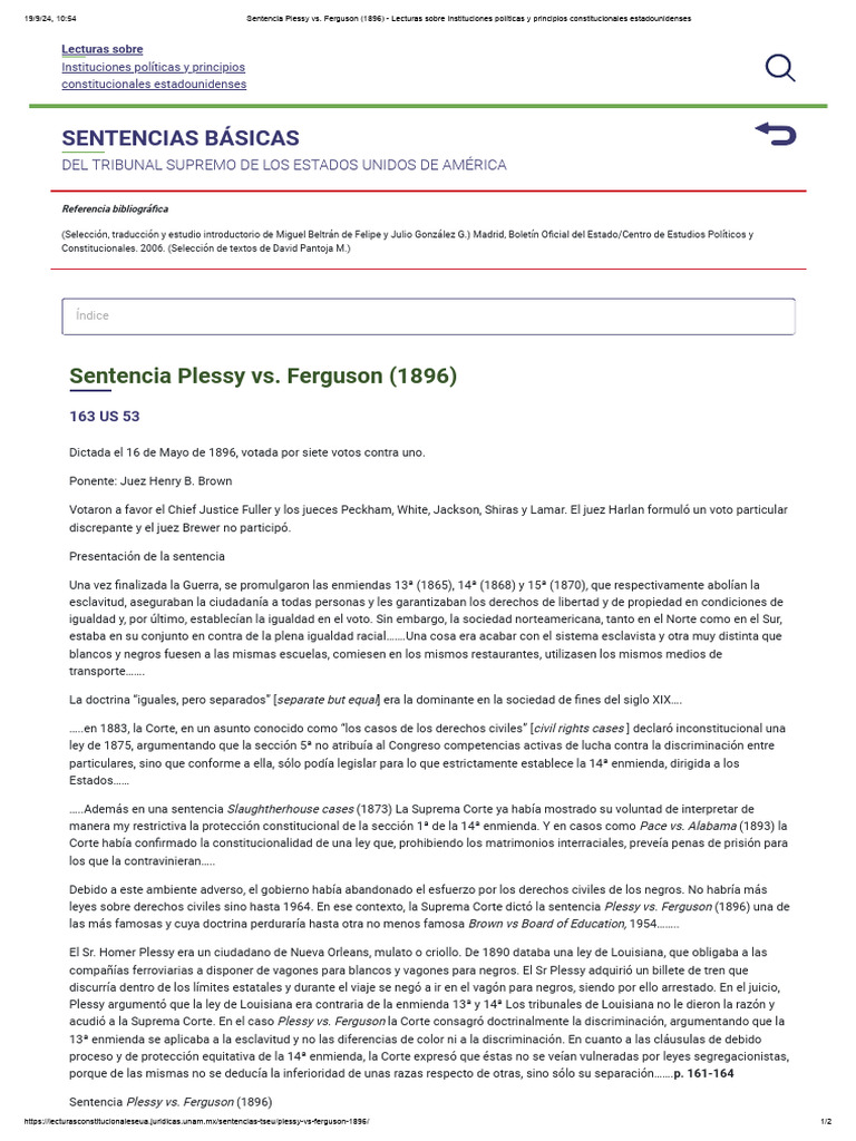 Plessy VS Ferguson 1896 | PDF