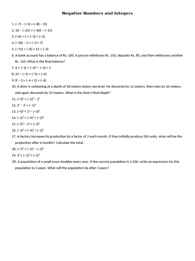 Maths Worksheet Grade 6 | PDF